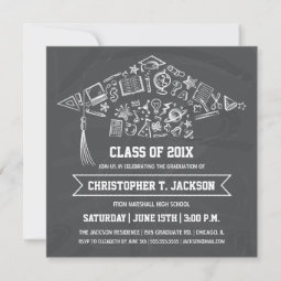 Chalkboard Graduation Cap Invitation with Photo | Zazzle