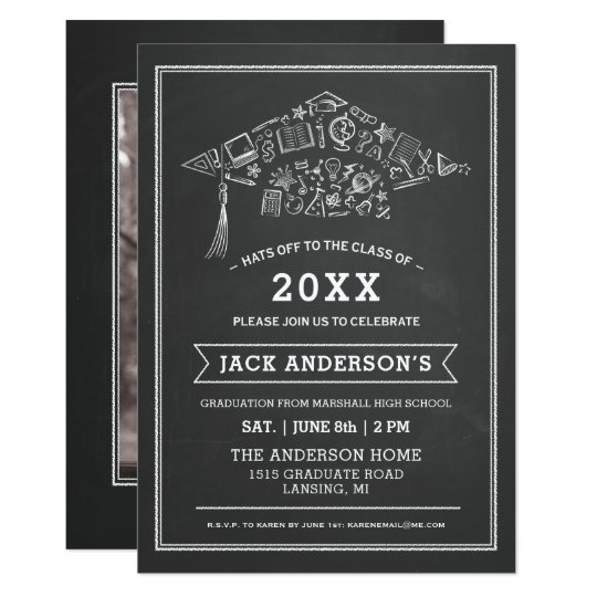 Chalkboard Graduation Cap Party Invitation Photo | Zazzle.com