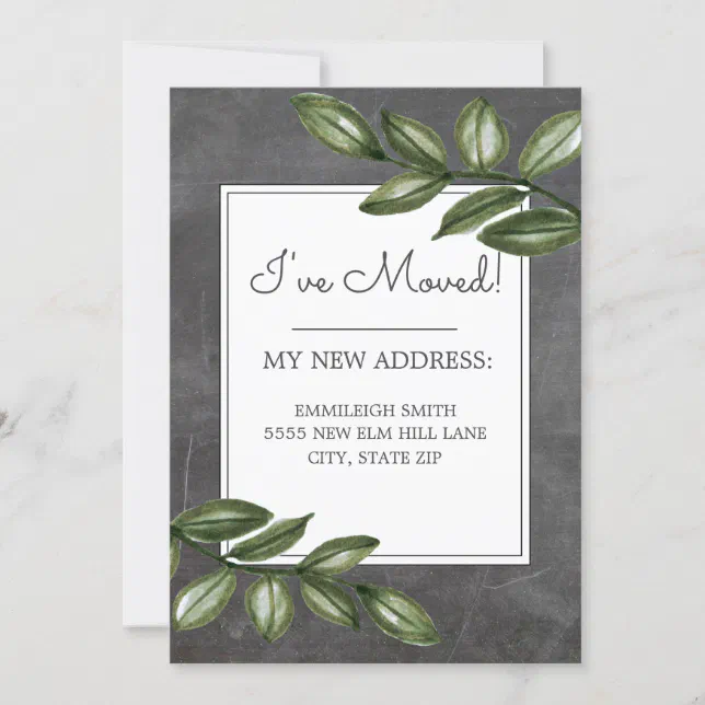 Chalkboard Green Leaves Change Address Invitation | Zazzle