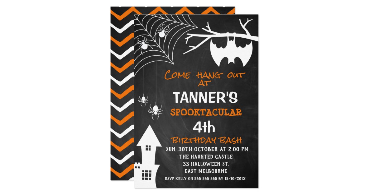 Chalkboard Halloween Bat Birthday Invitation | Zazzle.com