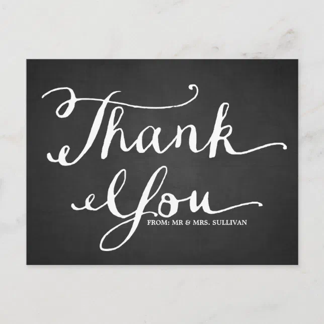Chalkboard Hand Lettering Thank You Postcard | Zazzle