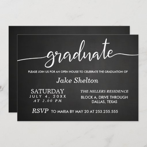Chalkboard Handwritten Open House Graduation Invitation | Zazzle