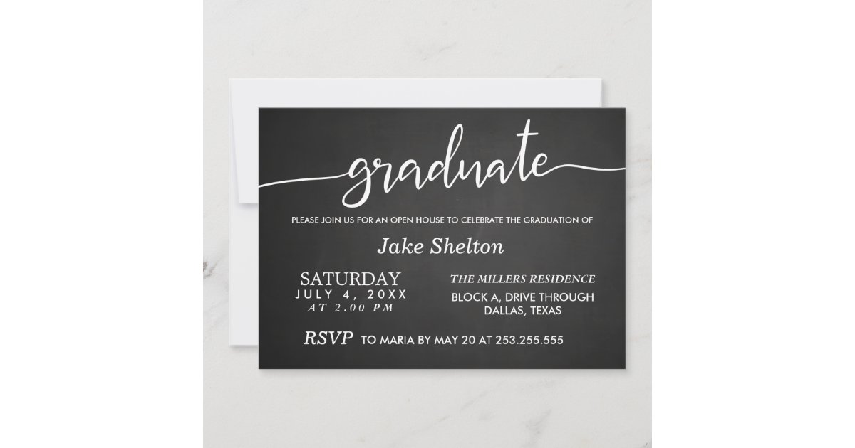 Chalkboard Handwritten Open House Graduation Invitation | Zazzle