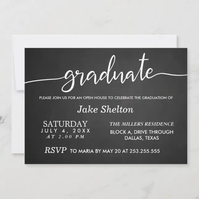 Chalkboard Handwritten Open House Graduation Invitation | Zazzle