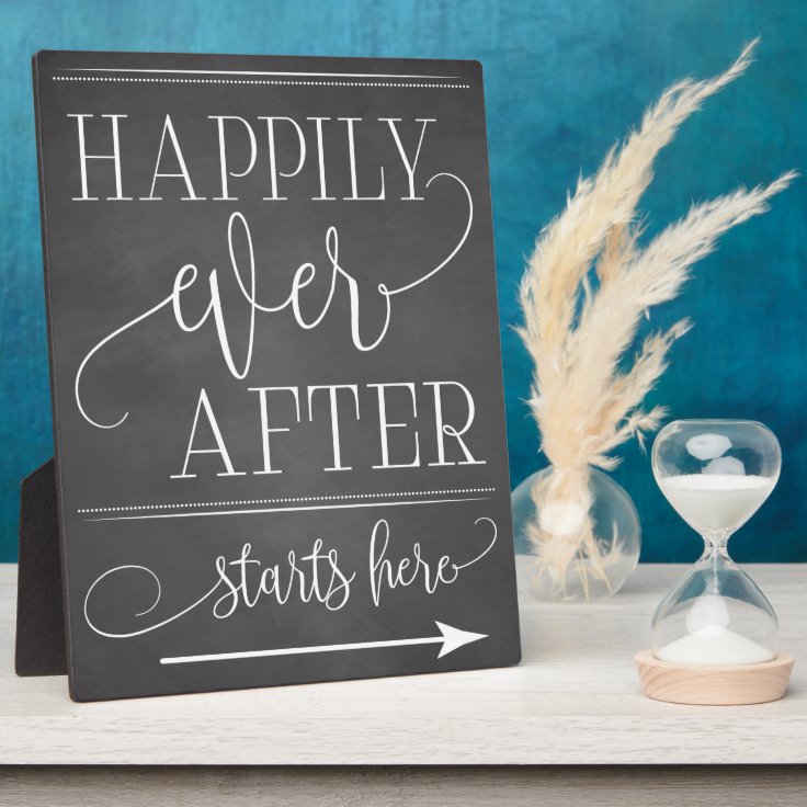 Chalkboard Happily Ever After Starts Here Sign Plaque | Zazzle