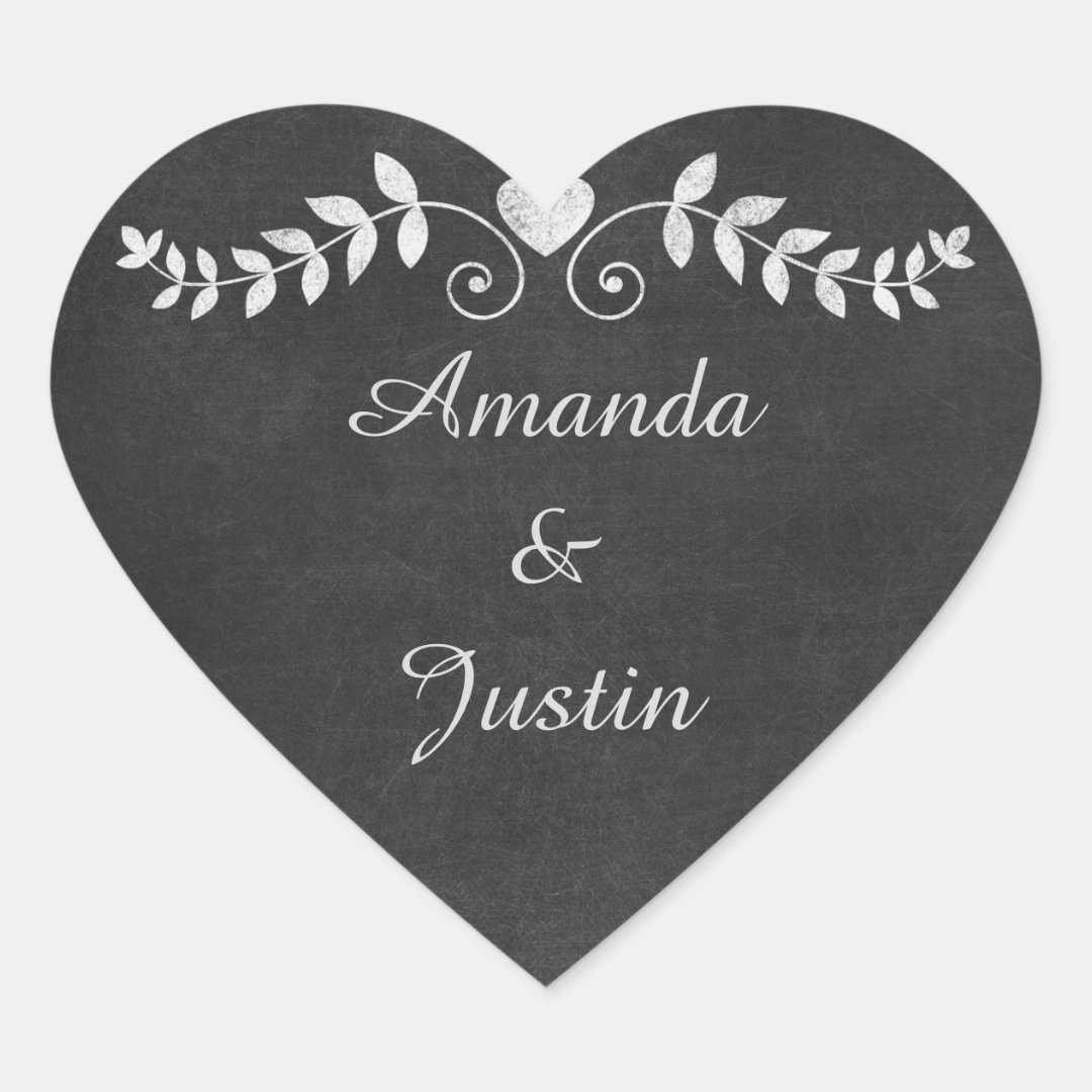 Chalkboard Heart Wedding Personalized Envelope Heart Sticker | Zazzle