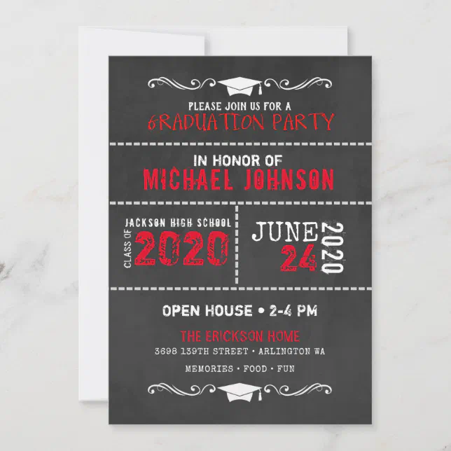 Chalkboard High School Graduation Party Invitation | Zazzle
