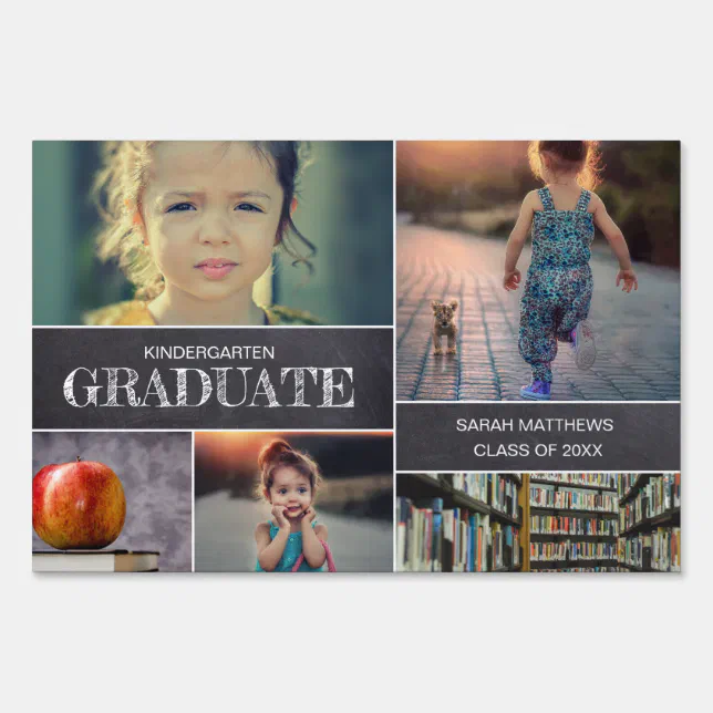 Chalkboard Kindergarten Graduate Photo Collage Ann Sign | Zazzle