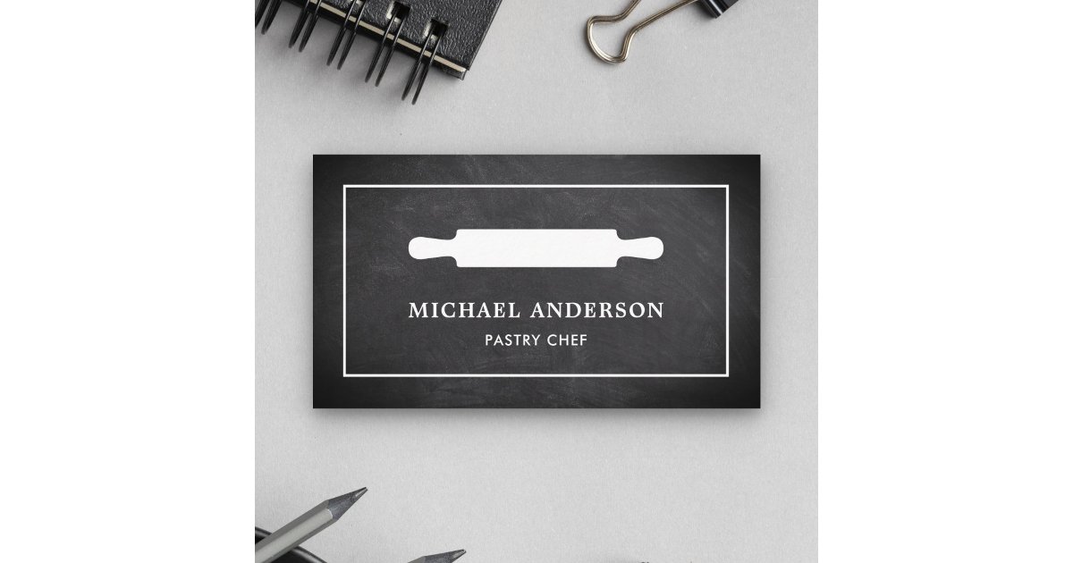 Chalkboard Kitchen White Rolling Pin Pastry Chef Business Card | Zazzle