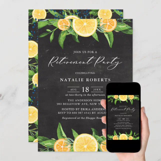Chalkboard Lemons and Oranges Retirement Party Invitation | Zazzle