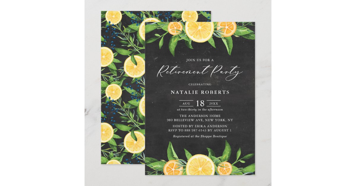 Chalkboard Lemons and Oranges Retirement Party Invitation | Zazzle