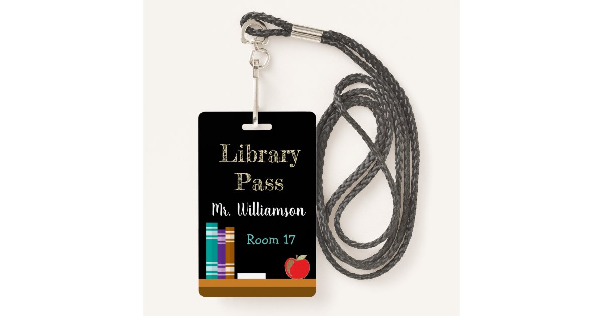 Chalkboard library vertical hall pass badge | Zazzle.com