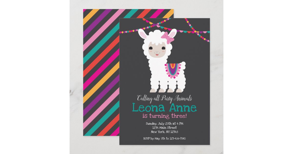 Chalkboard Llama Alpaca Birthday Invitation | Zazzle