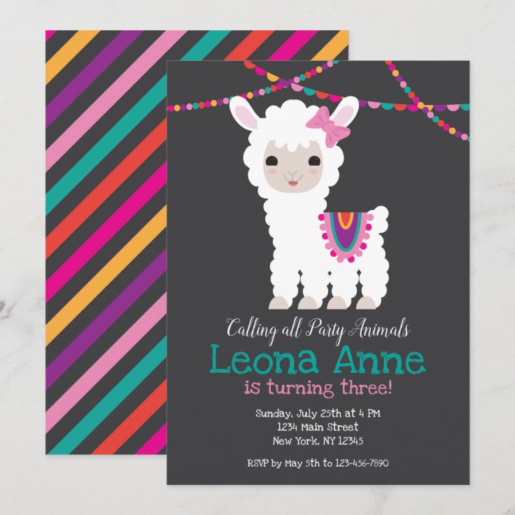 Chalkboard Llama Alpaca Birthday Invitation | Zazzle