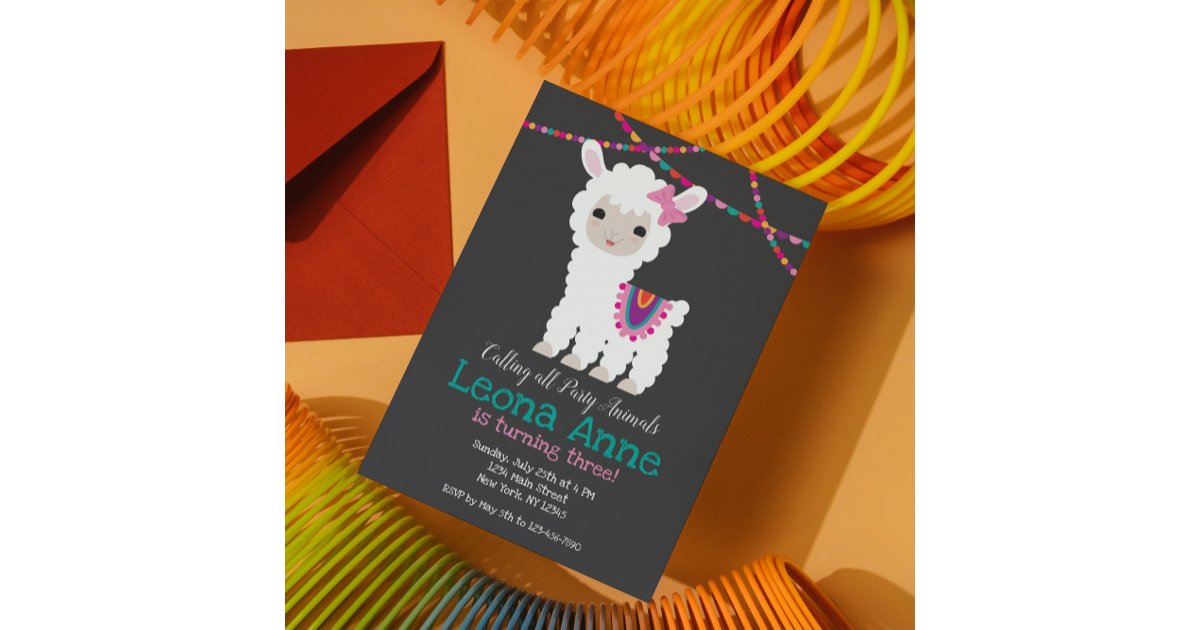 Chalkboard Llama Alpaca Birthday Invitation | Zazzle