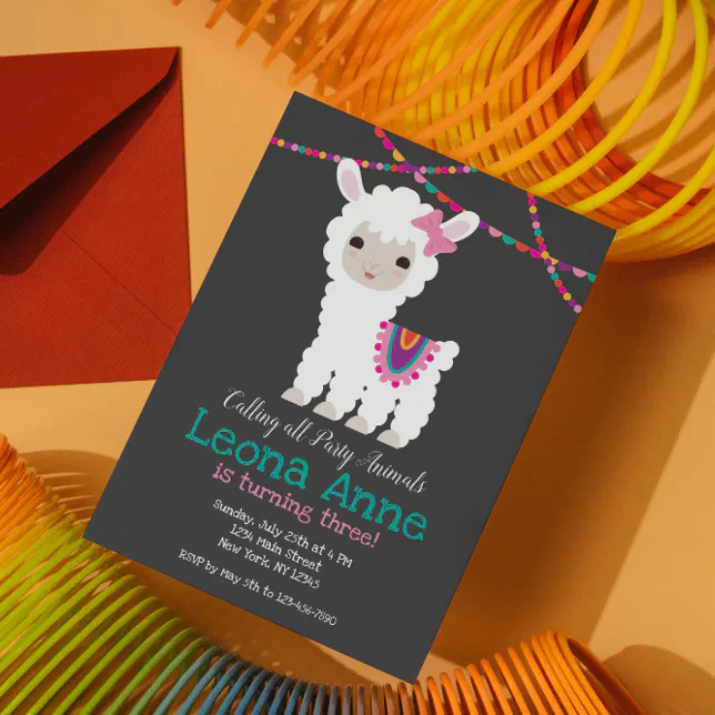 Chalkboard Llama Alpaca Birthday Invitation | Zazzle