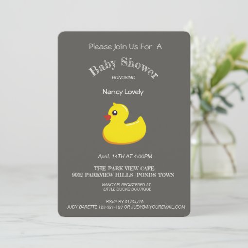 Chalkboard look baby shower - yellow duck invitation | Zazzle