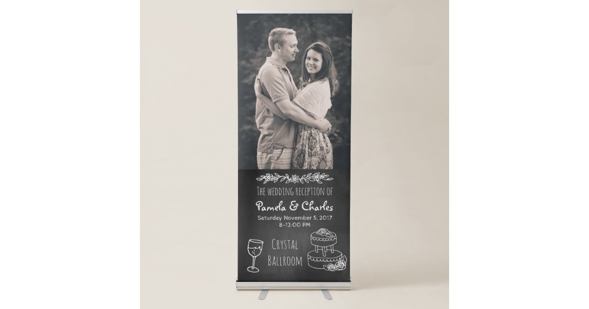 Chalkboard Look Wedding Photo Retractable Banner | Zazzle