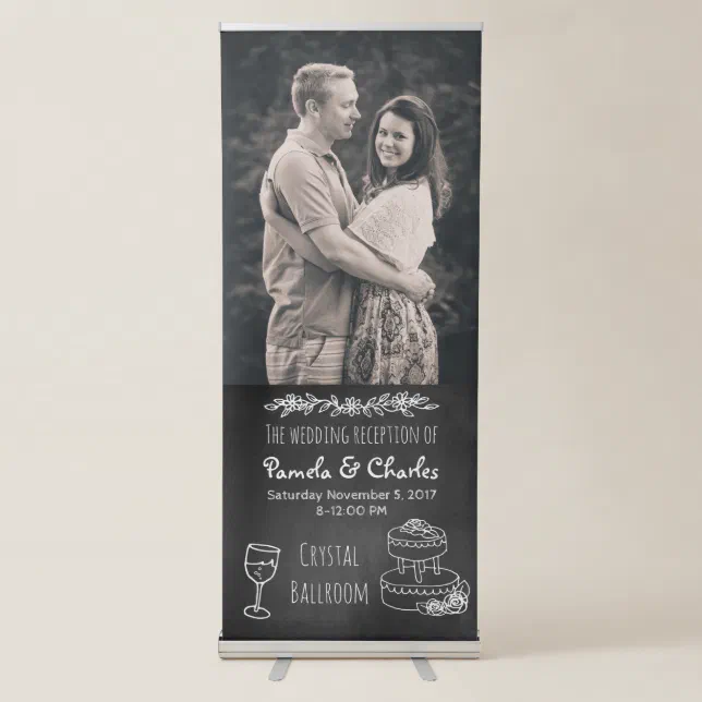 Chalkboard Look Wedding Photo Retractable Banner | Zazzle