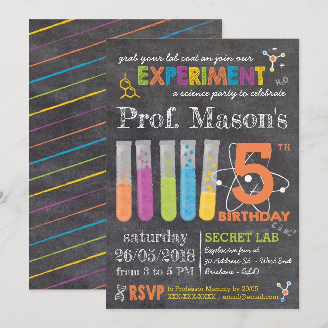Chalkboard Mad Science Party Birthday Invitation | Zazzle