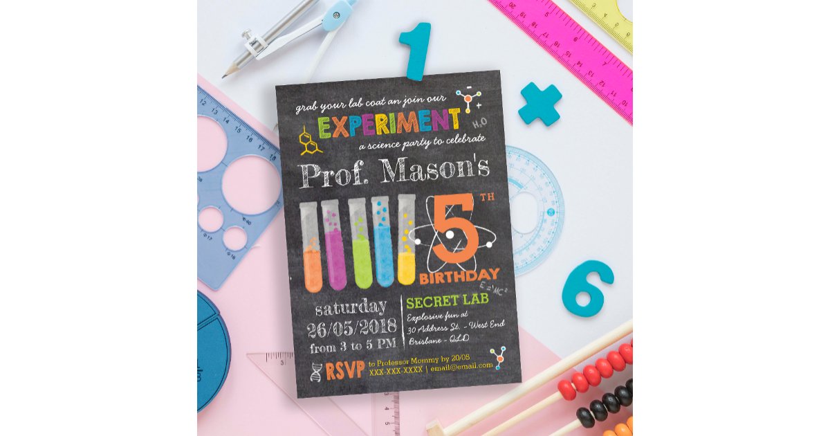 Chalkboard Mad Science Party Birthday Invitation | Zazzle