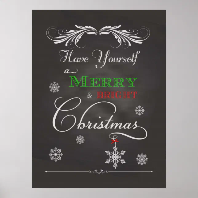 Chalkboard - Merry & Bright Christmas Poster | Zazzle