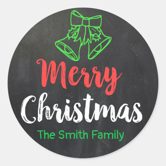 Chalkboard Merry Christmas Bells Holiday Personal Classic Round Sticker ...