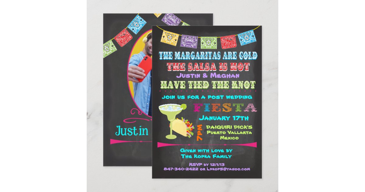 Chalkboard mexican fiesta post wedding invitation | Zazzle