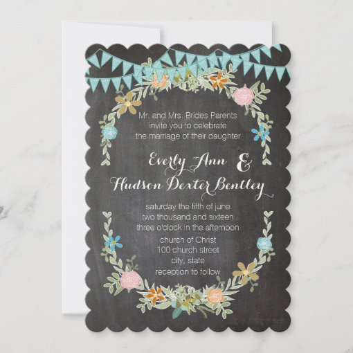 Chalkboard Mint Bunting Pennant Garland Wedding Invitation | Zazzle