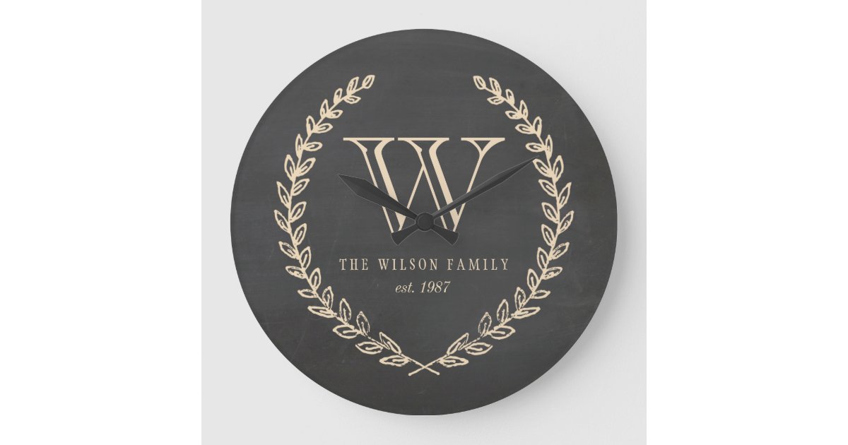 Chalkboard Monogram Large Clock | Zazzle