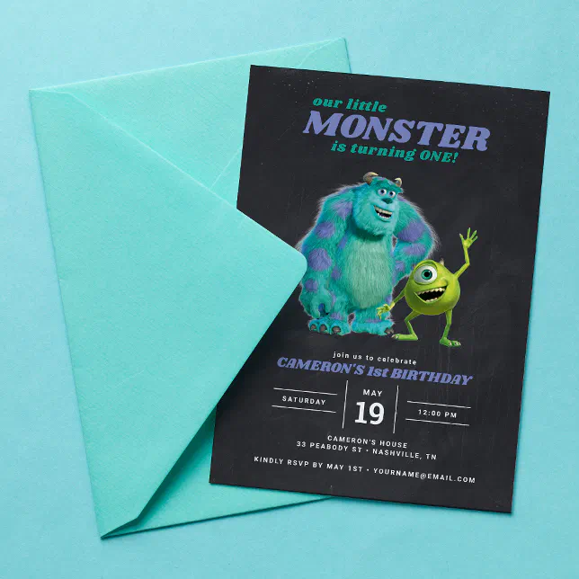Chalkboard Monsters Inc. 1st Birthday Invitation | Zazzle