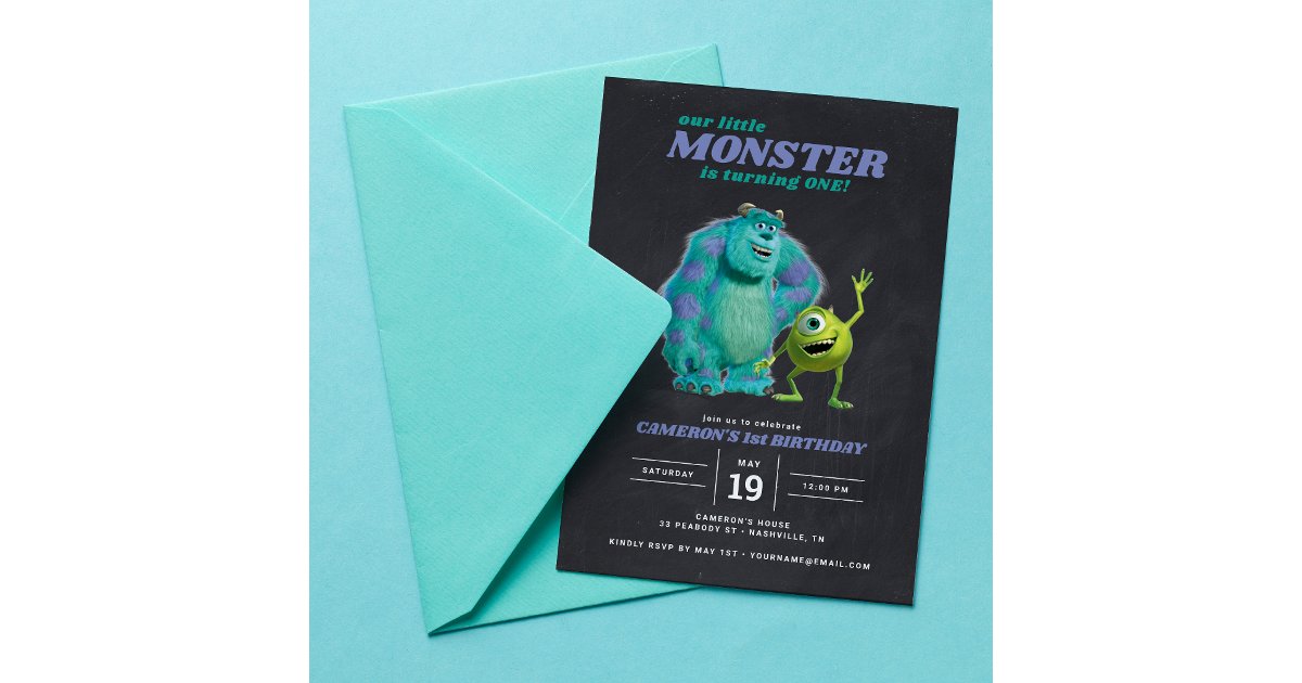 Chalkboard Monsters Inc. 1st Birthday Invitation | Zazzle