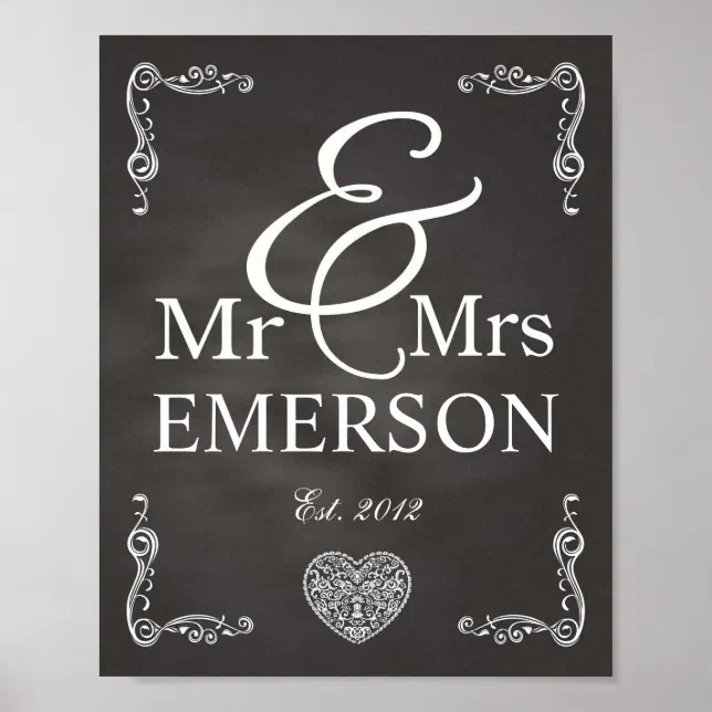 Chalkboard - Mr & Mrs custom name Poster | Zazzle