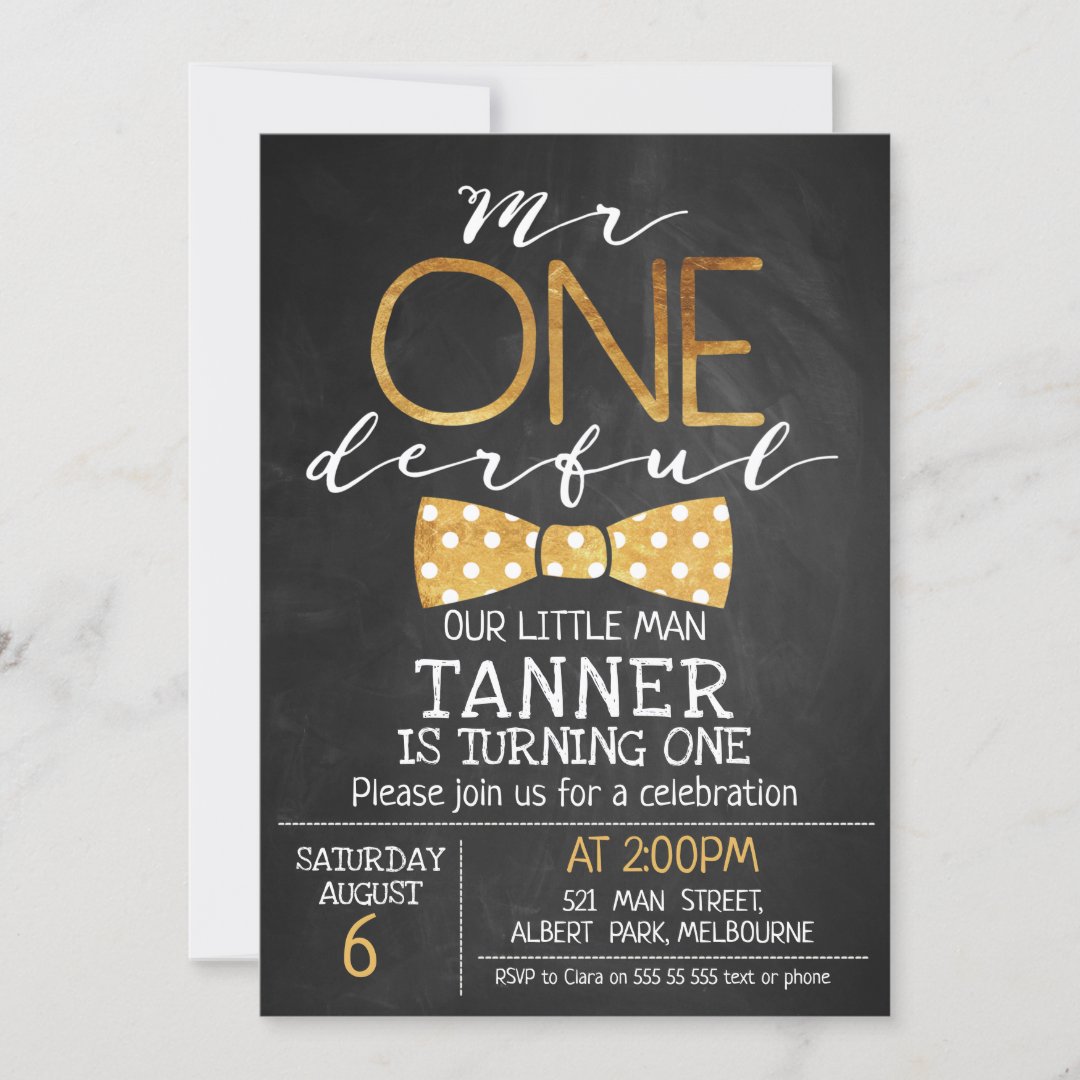 Chalkboard Mr One-derful Birthday Invitation | Zazzle