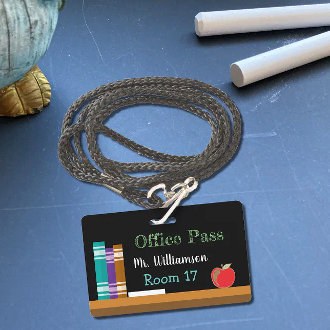 Chalkboard office plastic badge hall pass | Zazzle
