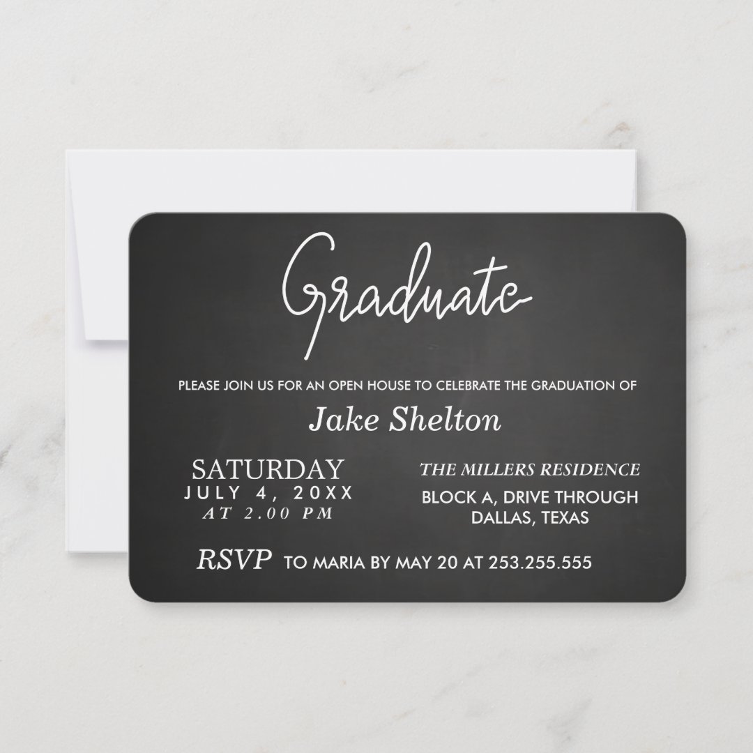 Chalkboard Open House Graduation | Handwritten Inv Invitation | Zazzle
