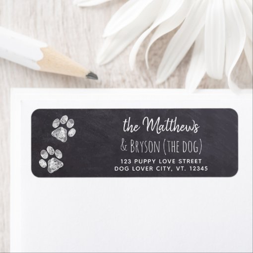 Chalkboard Paw Print Puppy Return Address Label | Zazzle