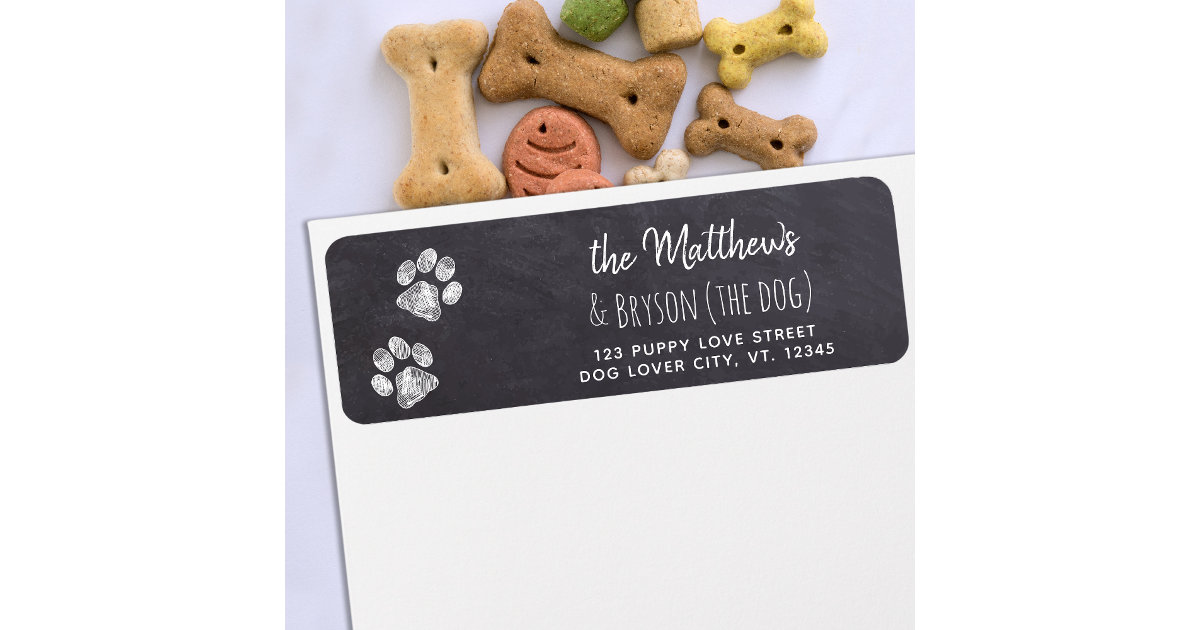 Chalkboard Paw Print Puppy Return Address Label | Zazzle