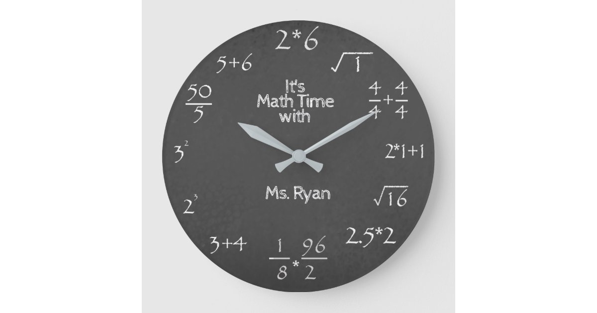 Chalkboard Personalized Math Time Large Clock | Zazzle