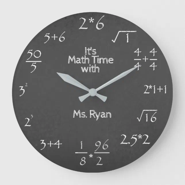 Chalkboard Personalized Math Time Large Clock | Zazzle