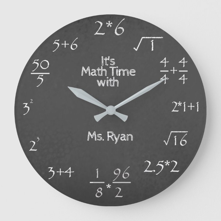 Chalkboard Personalized Math Time Large Clock | Zazzle