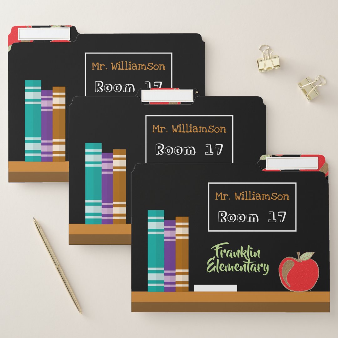 Chalkboard personalized teacher file folders | Zazzle