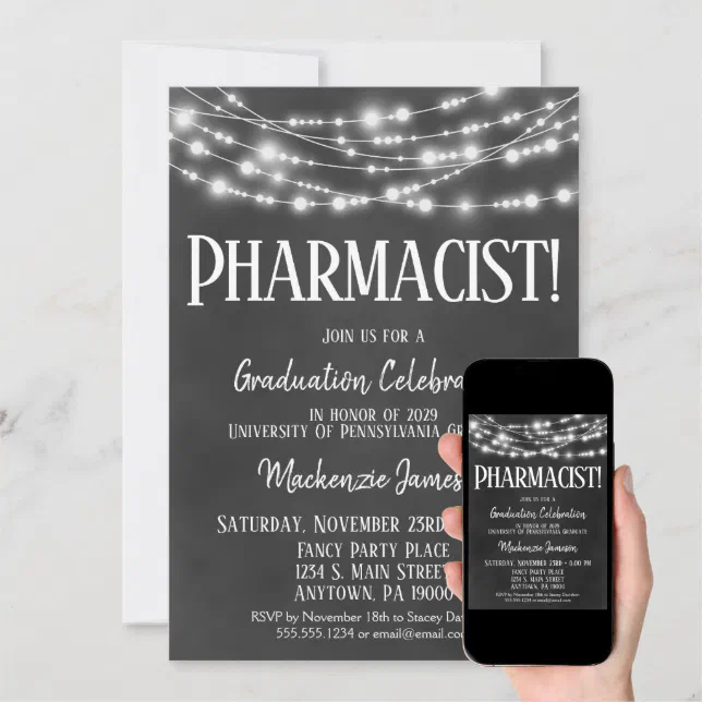 Chalkboard Pharmacist Graduation Party Invitation | Zazzle