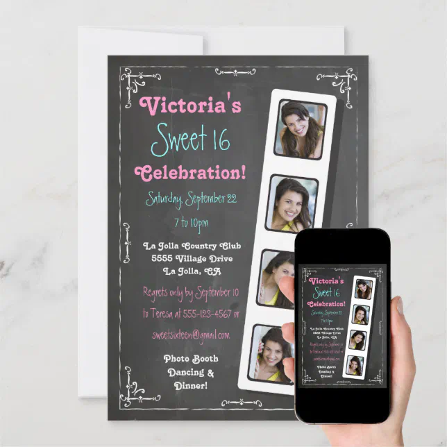 Chalkboard Photo Booth Party Invitations | Zazzle