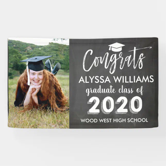 Chalkboard Photo Custom Graduate 2020 Graduation Banner | Zazzle