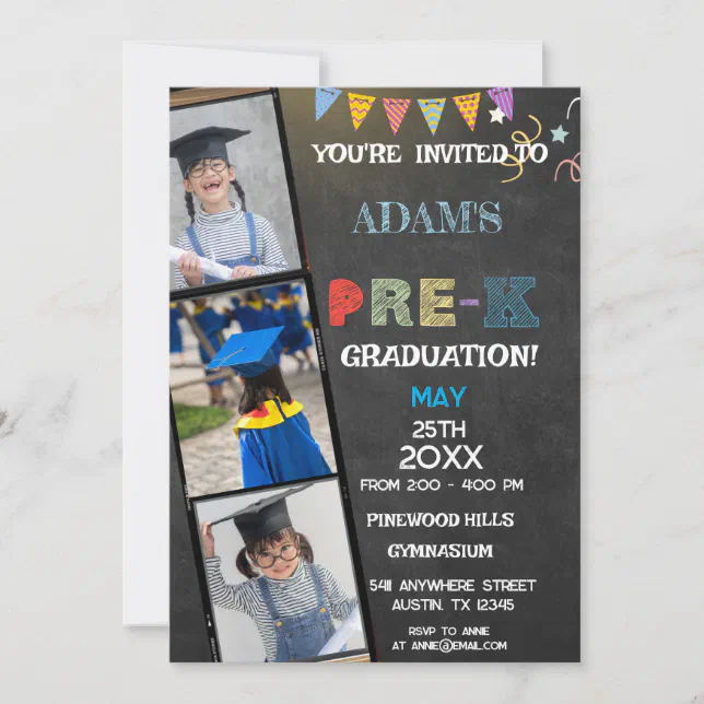 Chalkboard Photo preschool Graduation Invitation | Zazzle