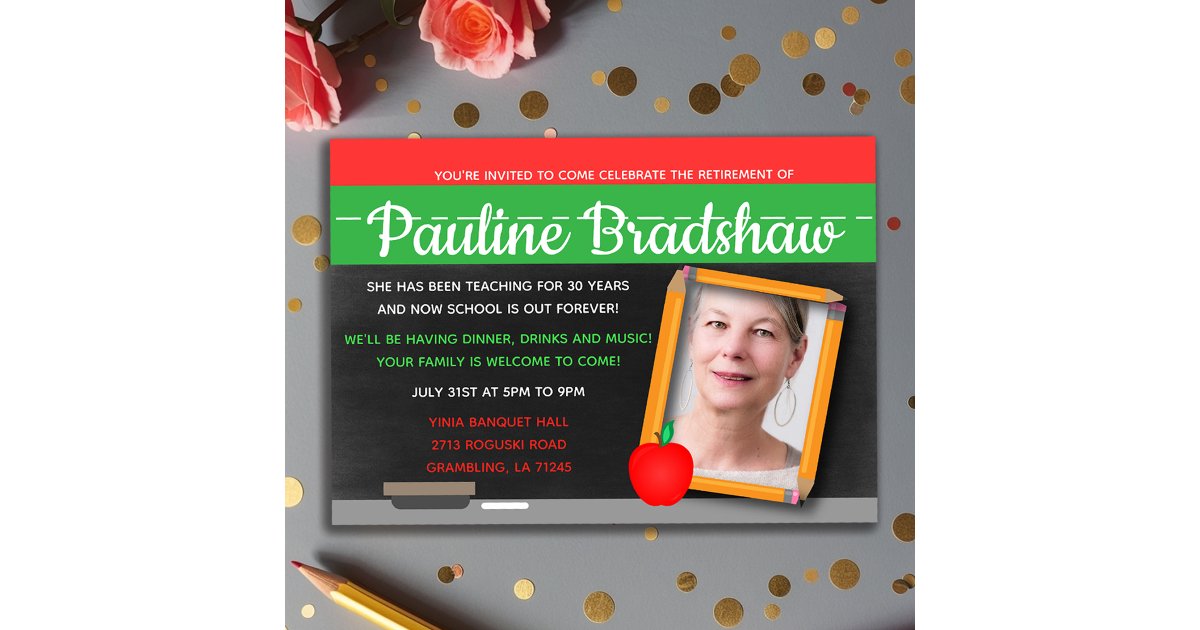 Chalkboard Photo Teacher Retirement Party Invitation | Zazzle