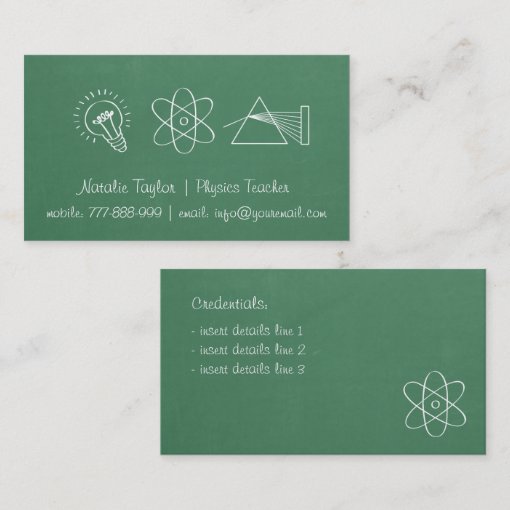 Chalkboard Physics Science Teacher Business Cards | Zazzle