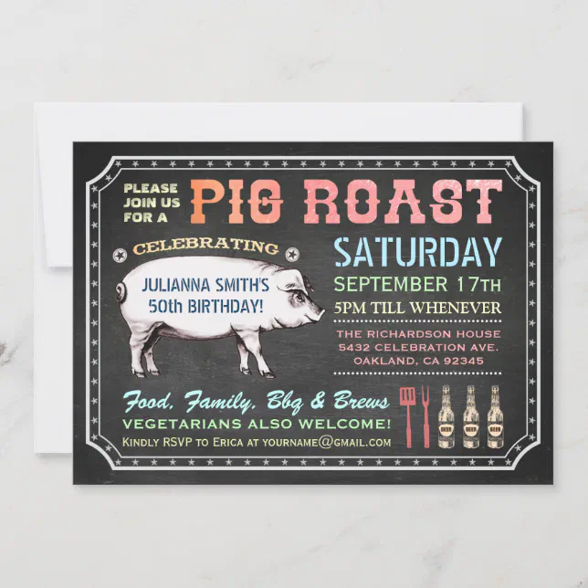 Chalkboard Pig Roast Invitations (Classy & Casual) | Zazzle