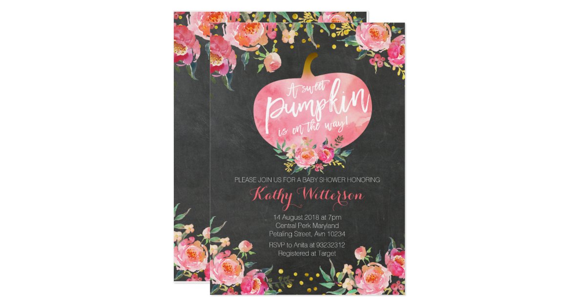 Chalkboard Pink Fall Pumpkin Invitation | Zazzle.com